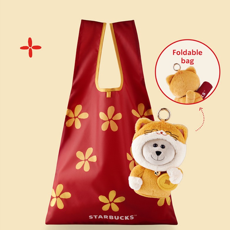Starbucks Thailand 2026 New Year Fortune series Tote with Cat Plush Ke